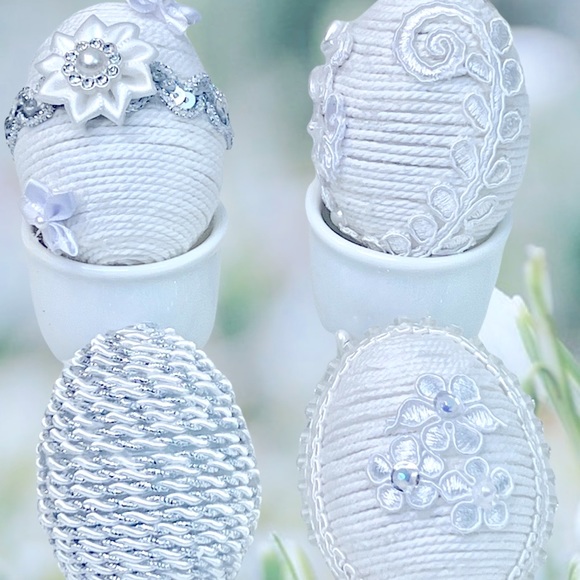 Hand Crafted | Holiday | Easter Egg Set 4 White Eggs Shabby Chic Easter Gift Vase Filler Spring ...